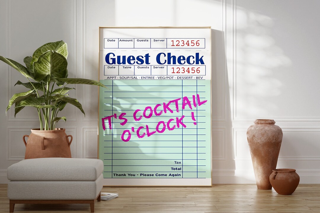 It's Cocktail O'clock Guest Check Poster Funny Cocktail Saying Funky ...