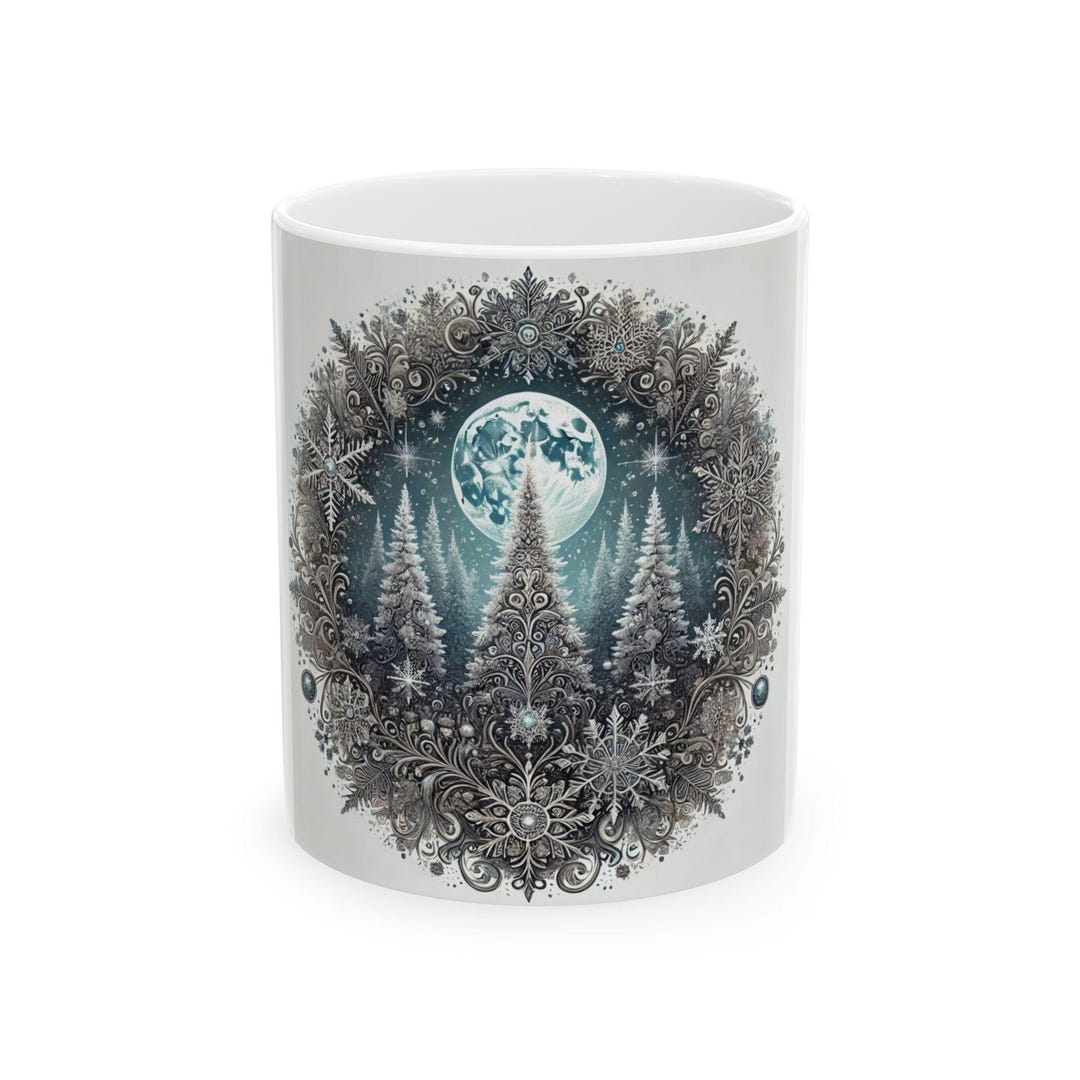 Winter Wonderland Coffee Mug Full Moon and Snowy Forest Design ...