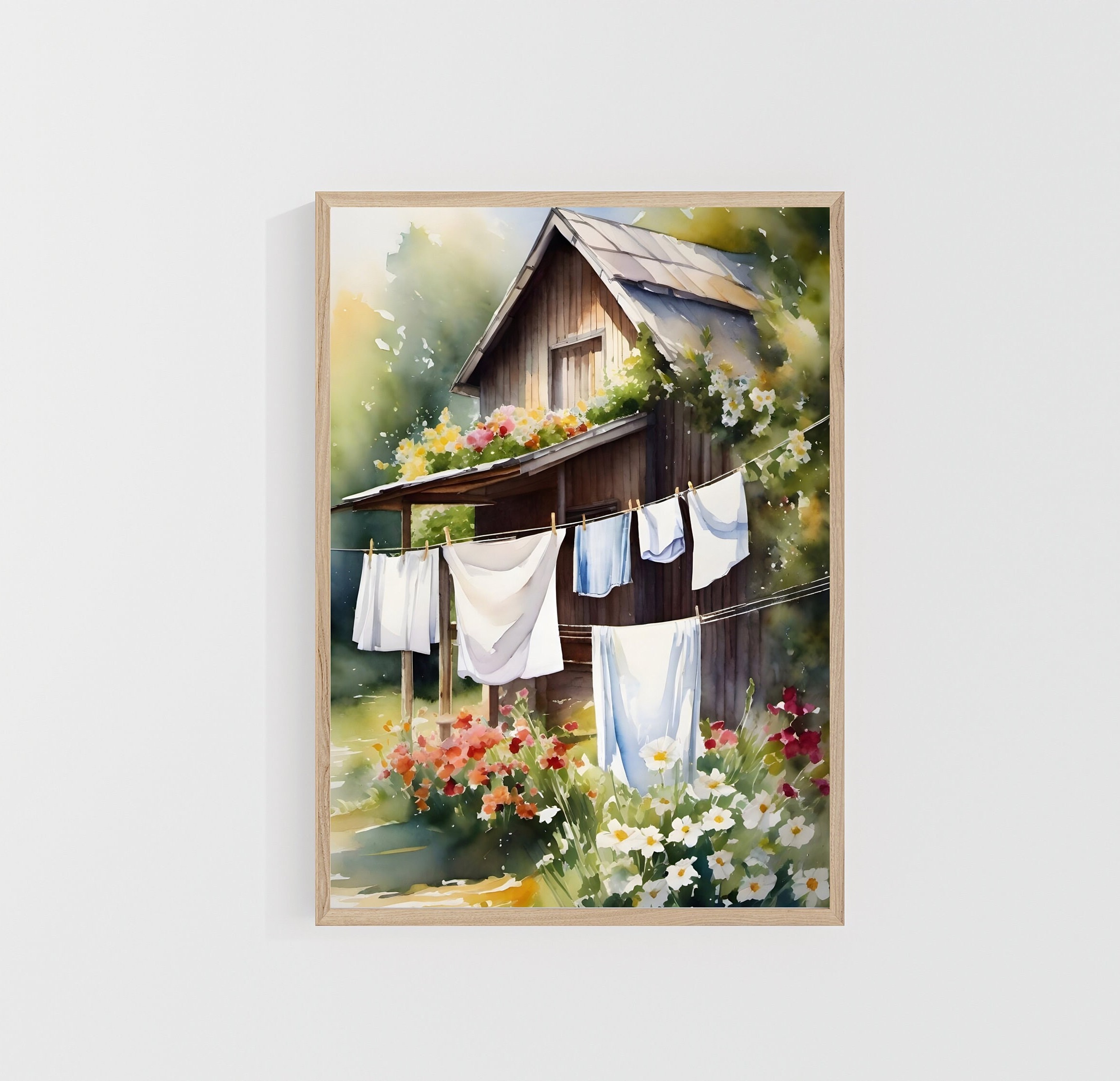 Laundry Room Print, Watercolor Art, Vintage Flower Garden Painting ...