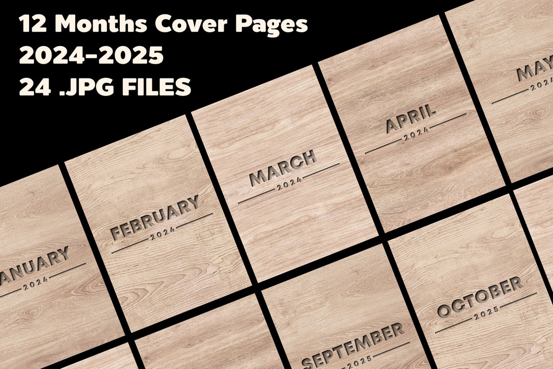 12 Months Cover Pages Wood Styles Designs, Digital Paper, Cover Set ...