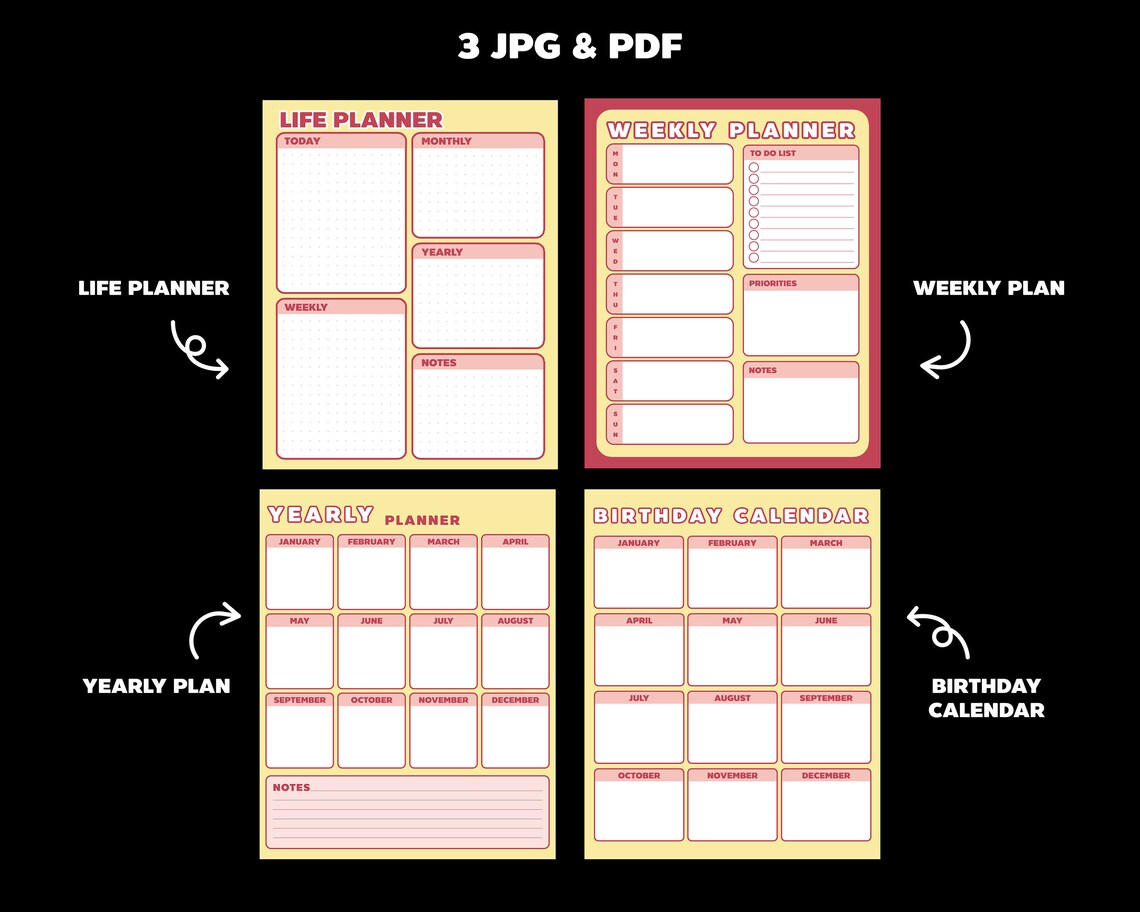 Digital Planner Printable Daily Weekly Monthly Yearly - Etsy