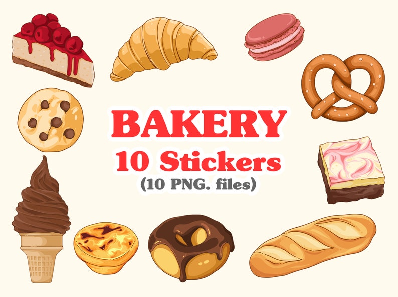 10 Bakery Sticker Designs, Digital Sticker Pack, Stickers Bundle ...