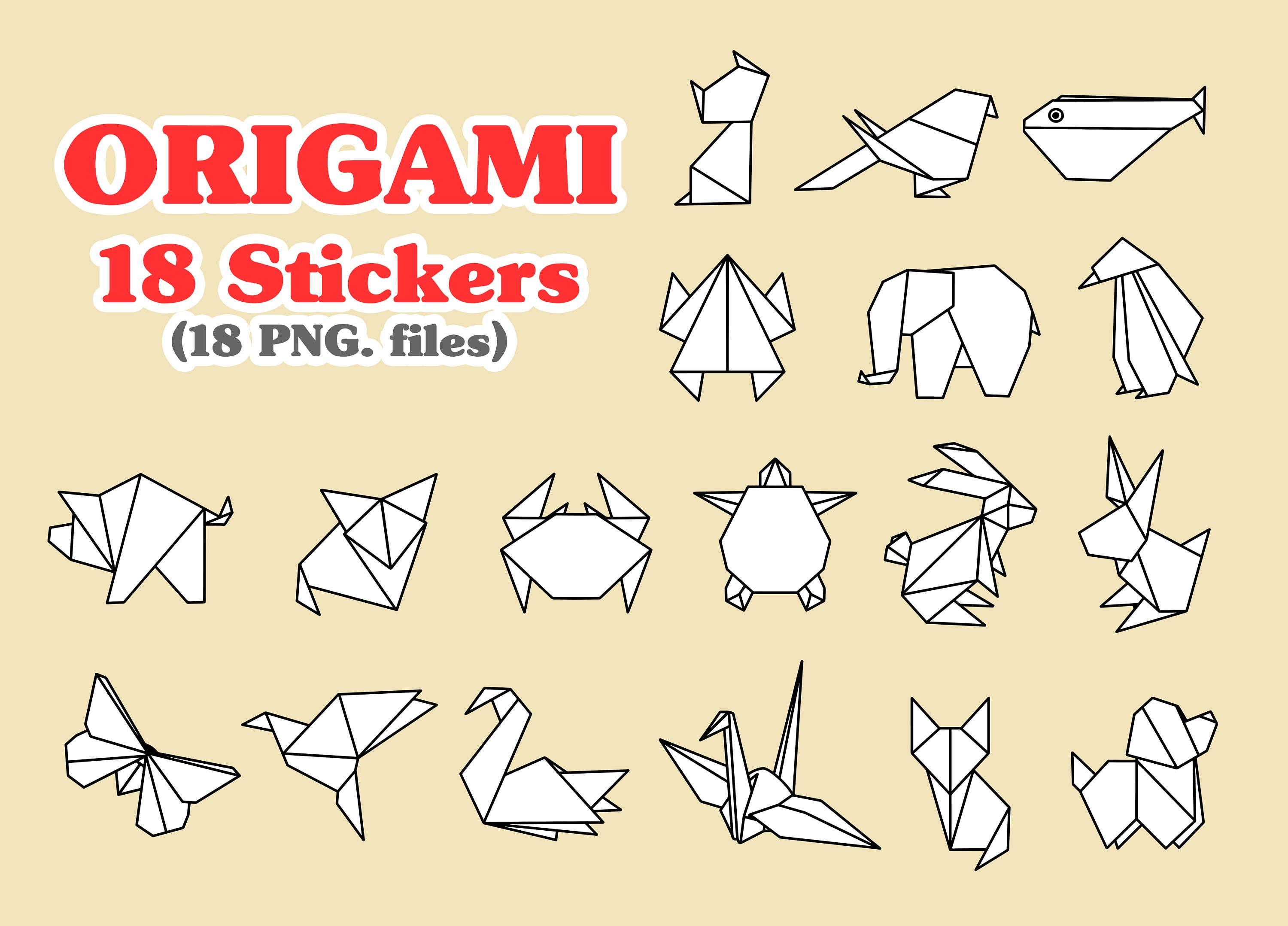 18 ORIGAMI Sticker Designs, Digital Sticker Pack, Stickers Bundle ...