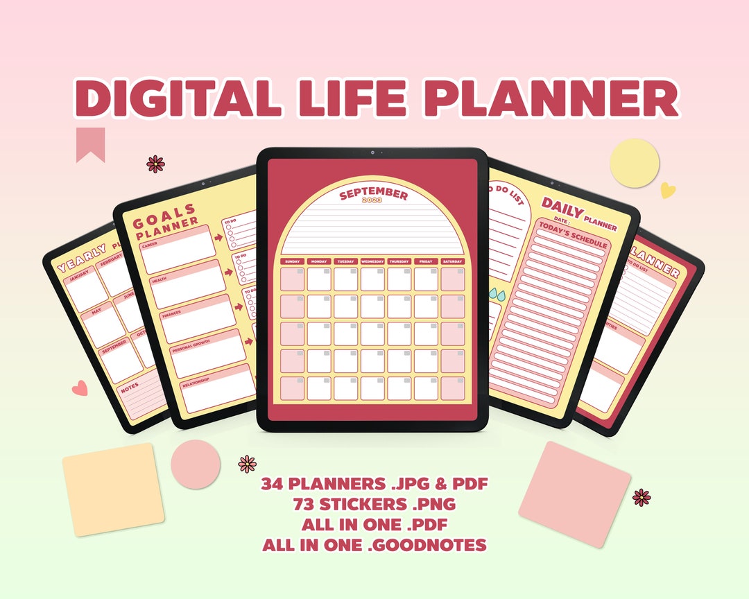 Digital Planner, Printable, Daily, Weekly, Monthly, Yearly, PNG, PDF ...