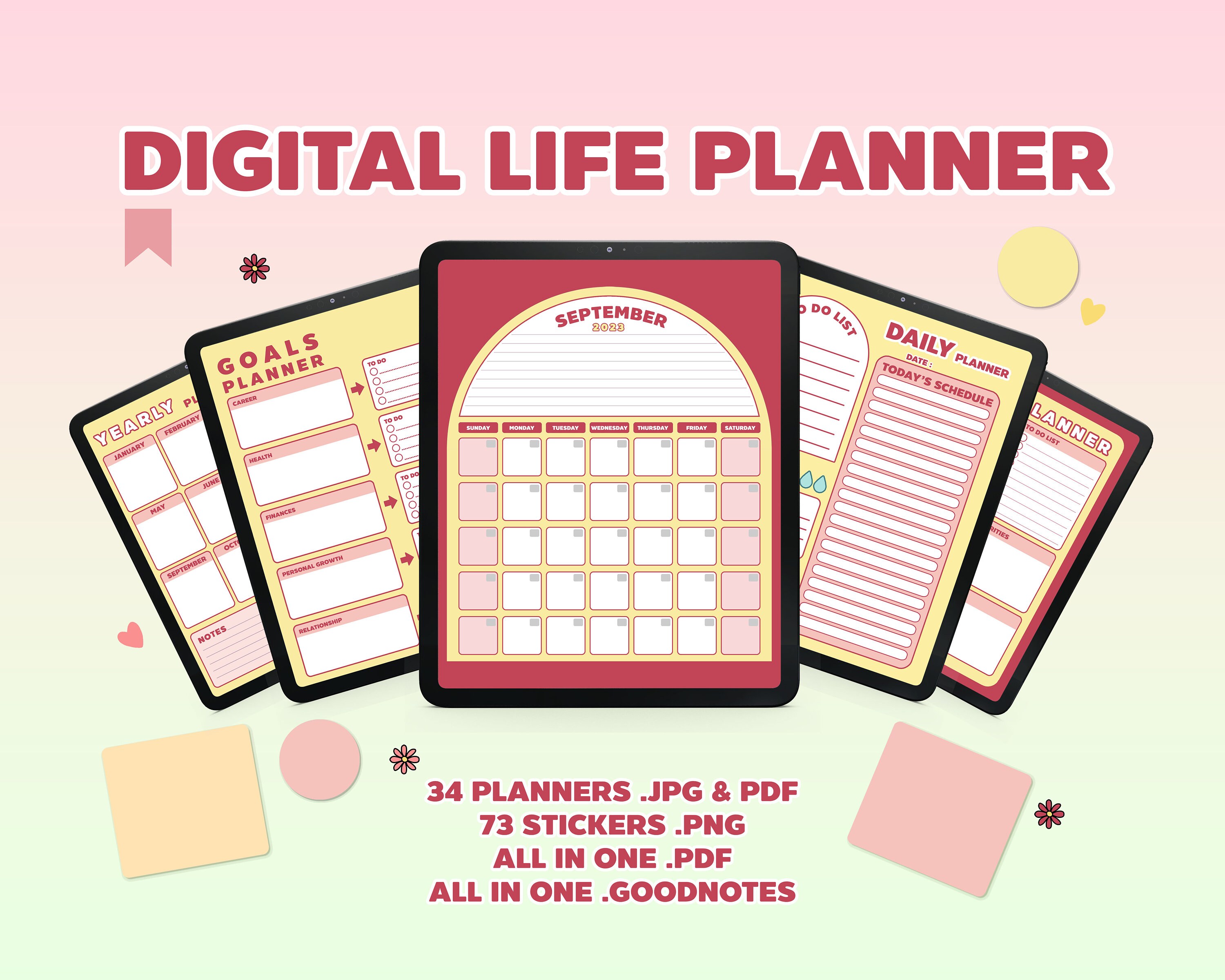 Digital Planner, Printable, Daily, Weekly, Monthly, Yearly, PNG, PDF ...