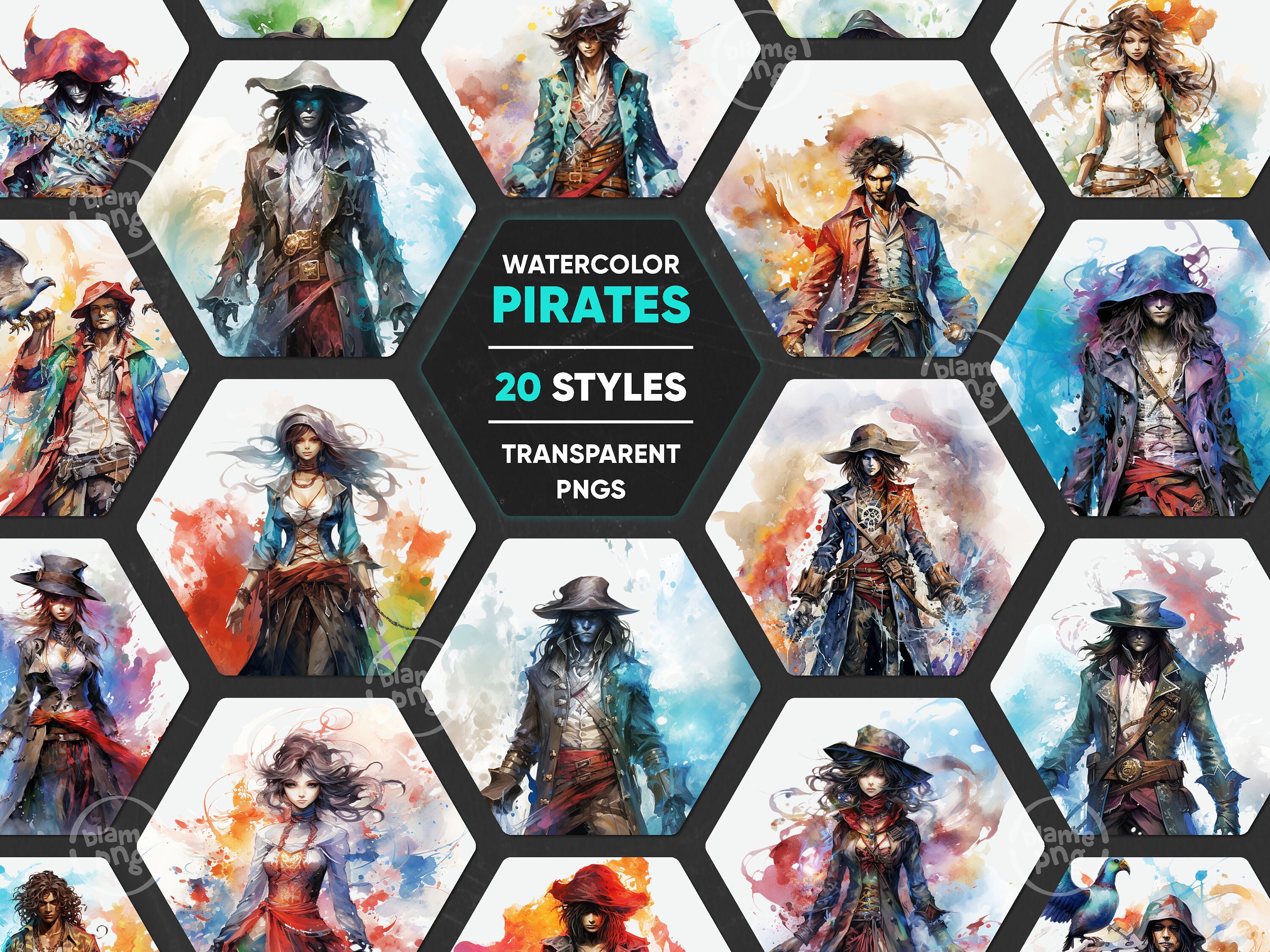 Watercolor Pirate Clipart, Water Color Pirates PNG Pack, Pirate ...