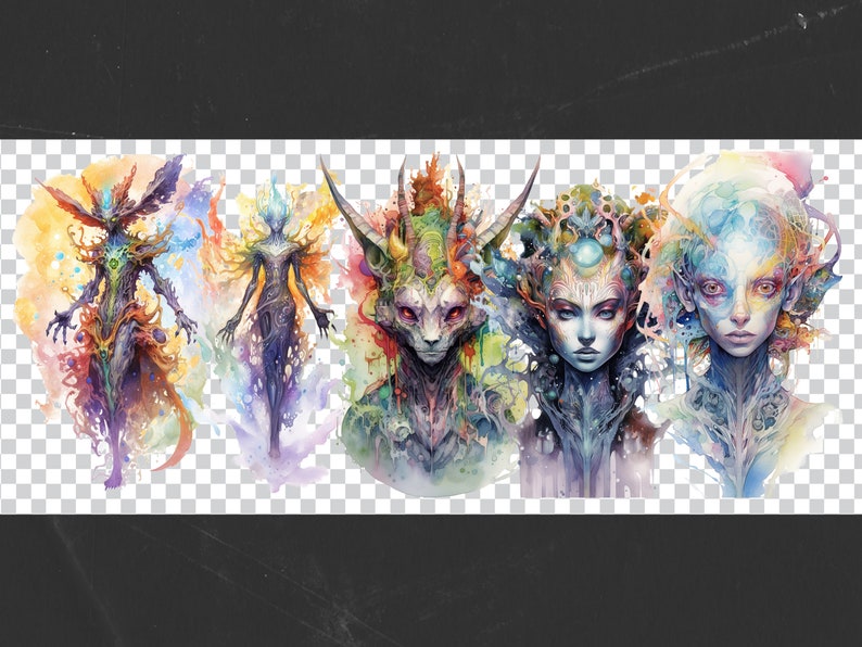 Watercolor Alien Clipart Water Color Alien PNG UFO - Etsy