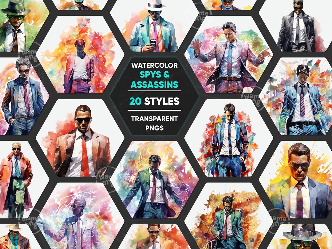 Watercolor Spy Clipart, Water Color Assassin PNG, Secret Agent ...