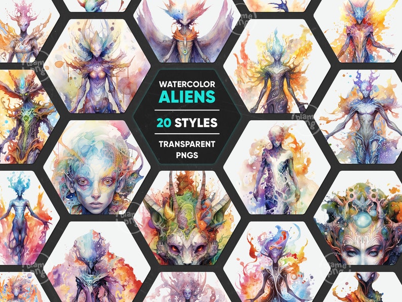 Watercolor Alien Clipart Water Color Alien PNG UFO - Etsy