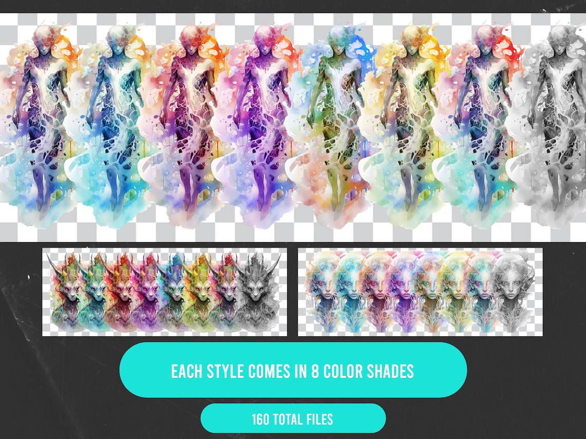 Watercolor Alien Clipart Water Color Alien PNG UFO - Etsy