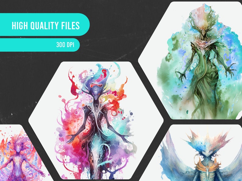 Watercolor Alien Clipart Water Color Alien PNG UFO - Etsy