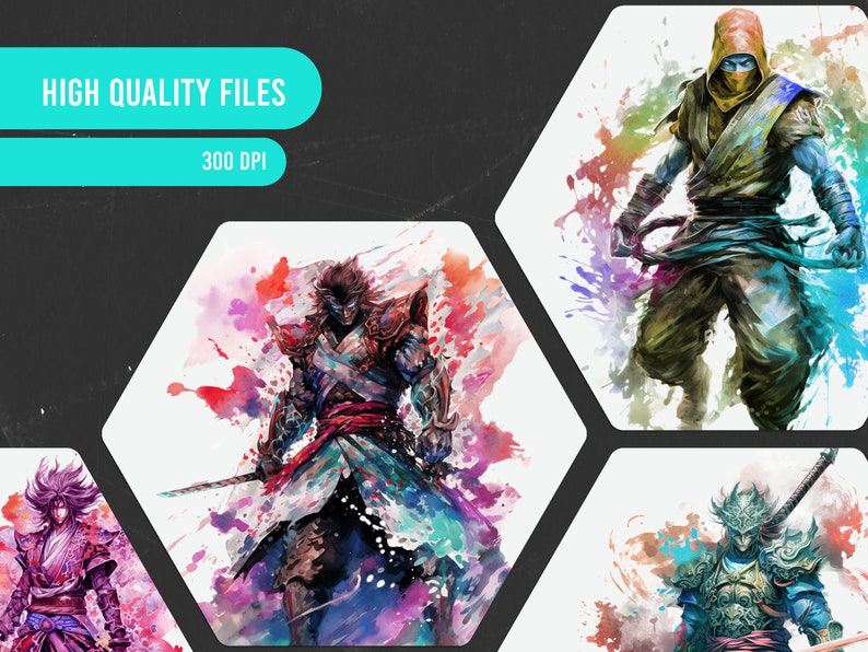 Watercolor Ninja Clipart, Water Color Samurai PNG Pack, Transparent ...