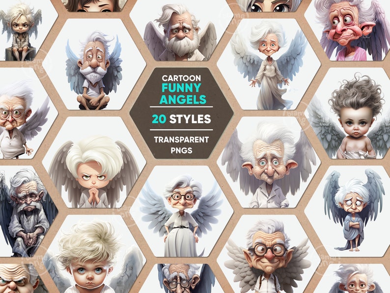 Funny Cartoon Angels Clipart, Caricature Angel PNG, Strange Senior ...