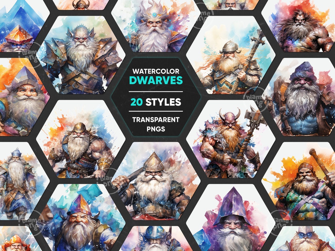 Watercolor Dwarf Clipart, Fantasy Dwarves PNG, Dwarven Warrior Clip Art ...