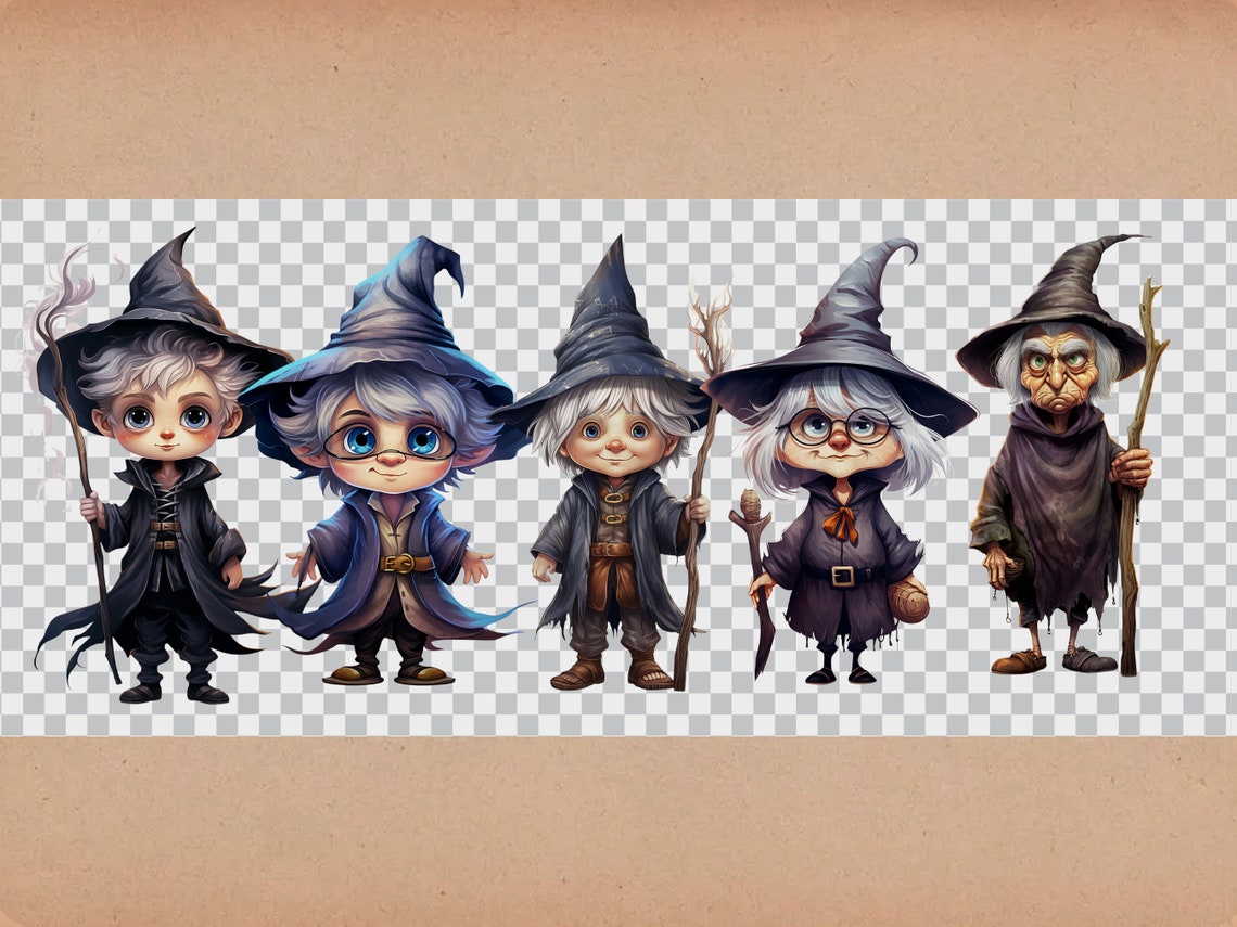 Funny Wizard Clipart, Cute Witch PNG, Transparent Background Magic Clip ...