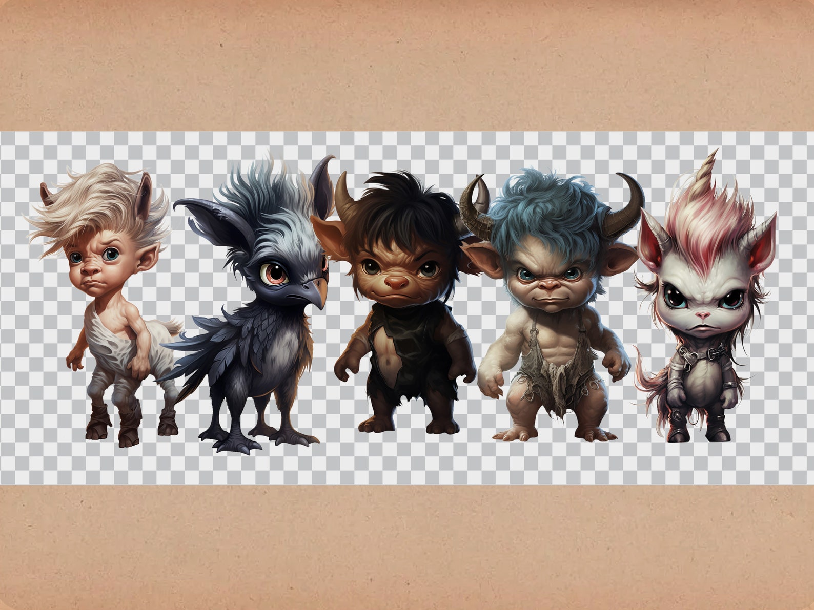 Cartoon Fantasy Creature Clipart Pack, Baby Fantasy Character PNG, Baby ...