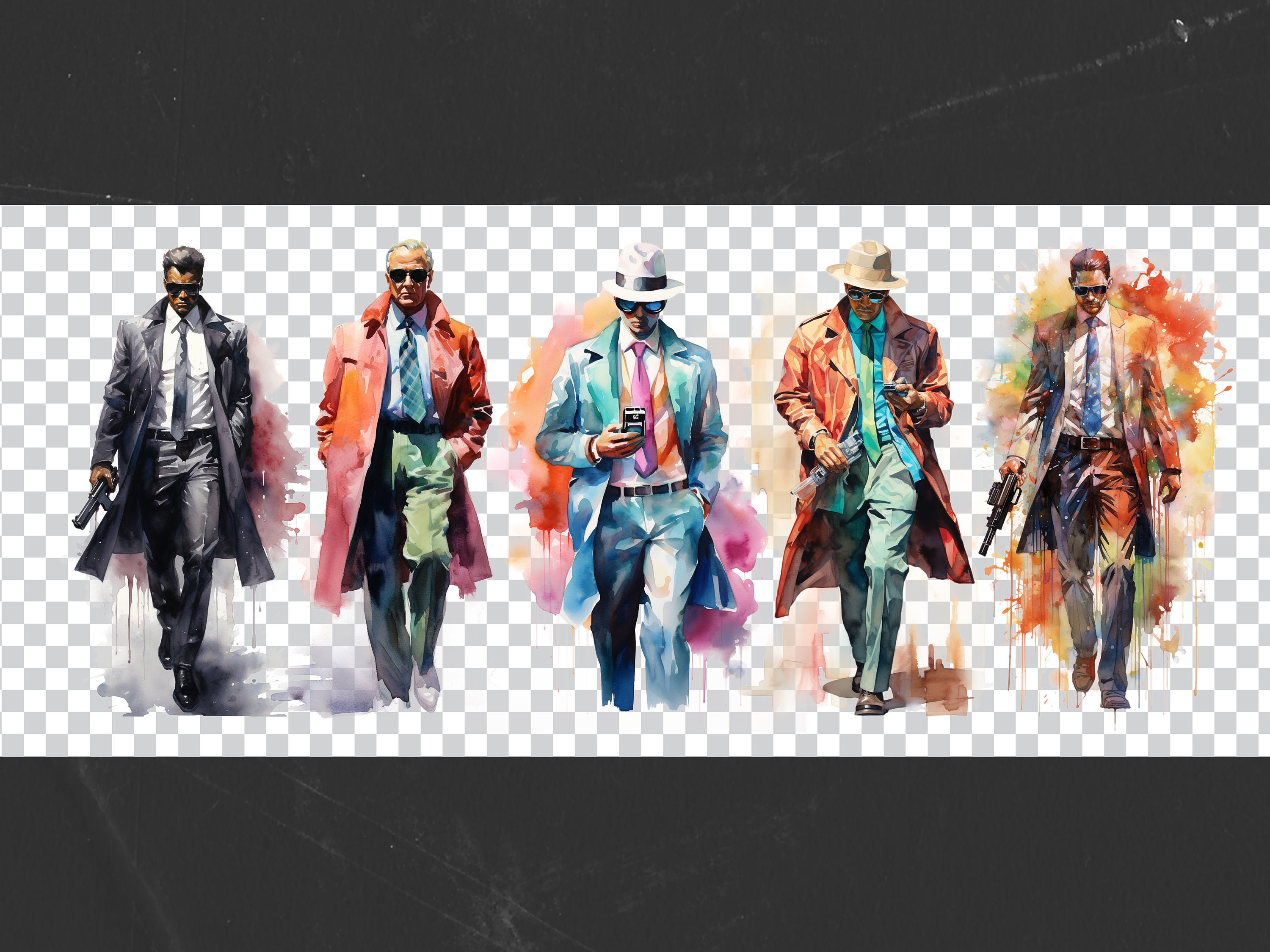 Watercolor Spy Clipart, Water Color Assassin PNG, Secret Agent ...