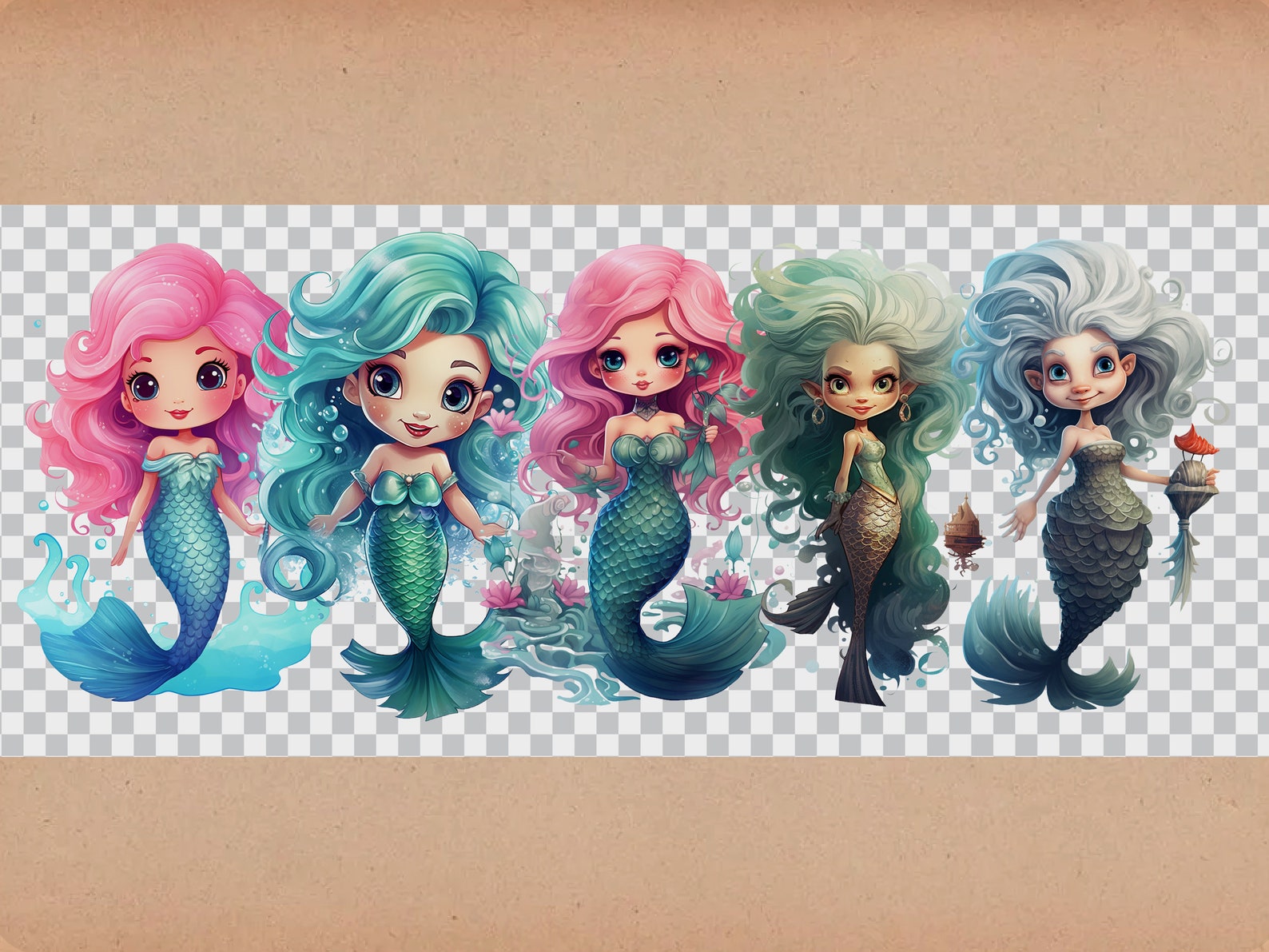 Cute Mermaid Clipart, Cartoon Mermaid PNG, Transparent Background ...