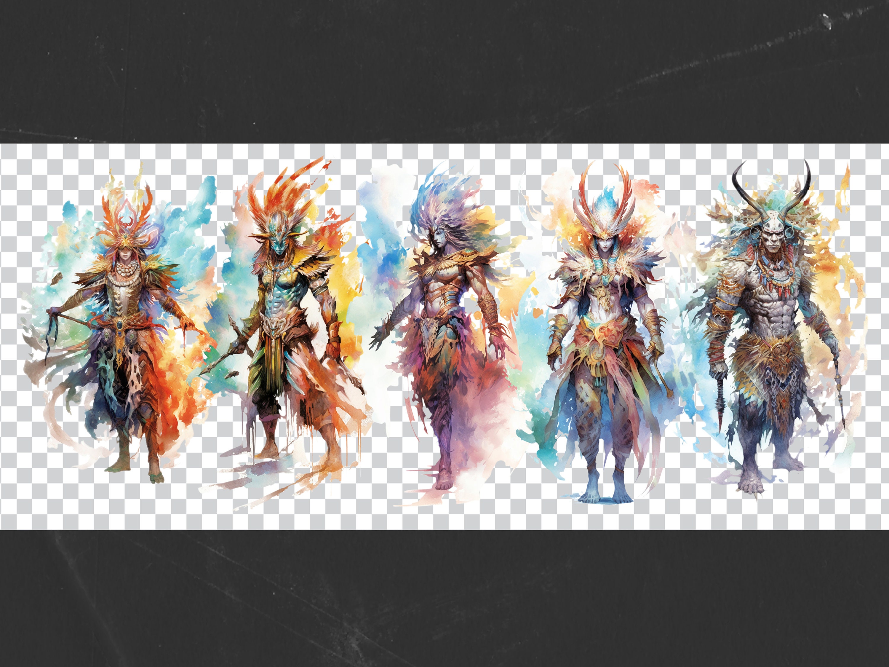 Watercolor Elemental Warrior Clipart, Jungle Warrior PNG, Element ...