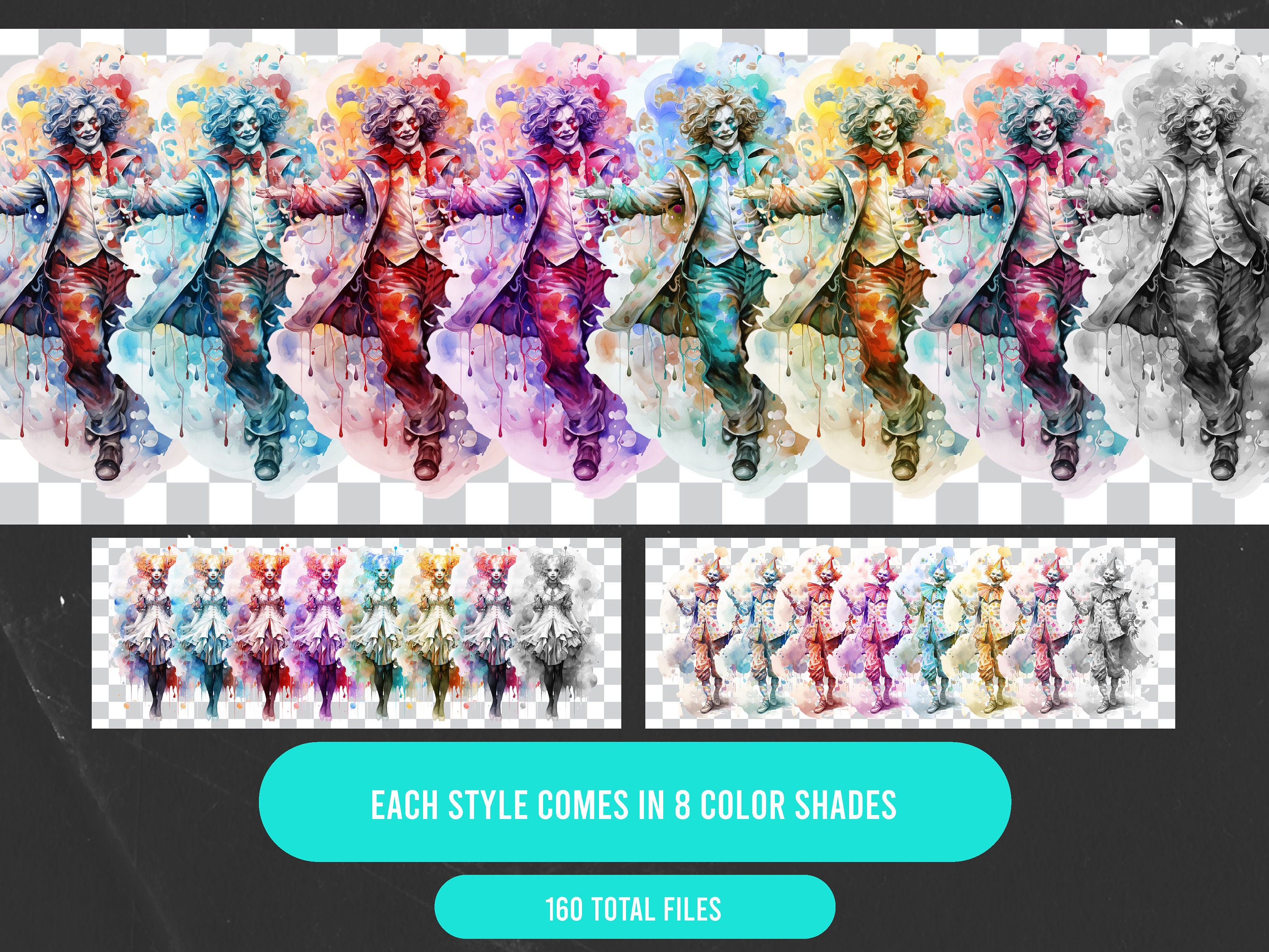 Watercolor Clown Clipart, Water Colour Clown PNG, Jester Clipart ...