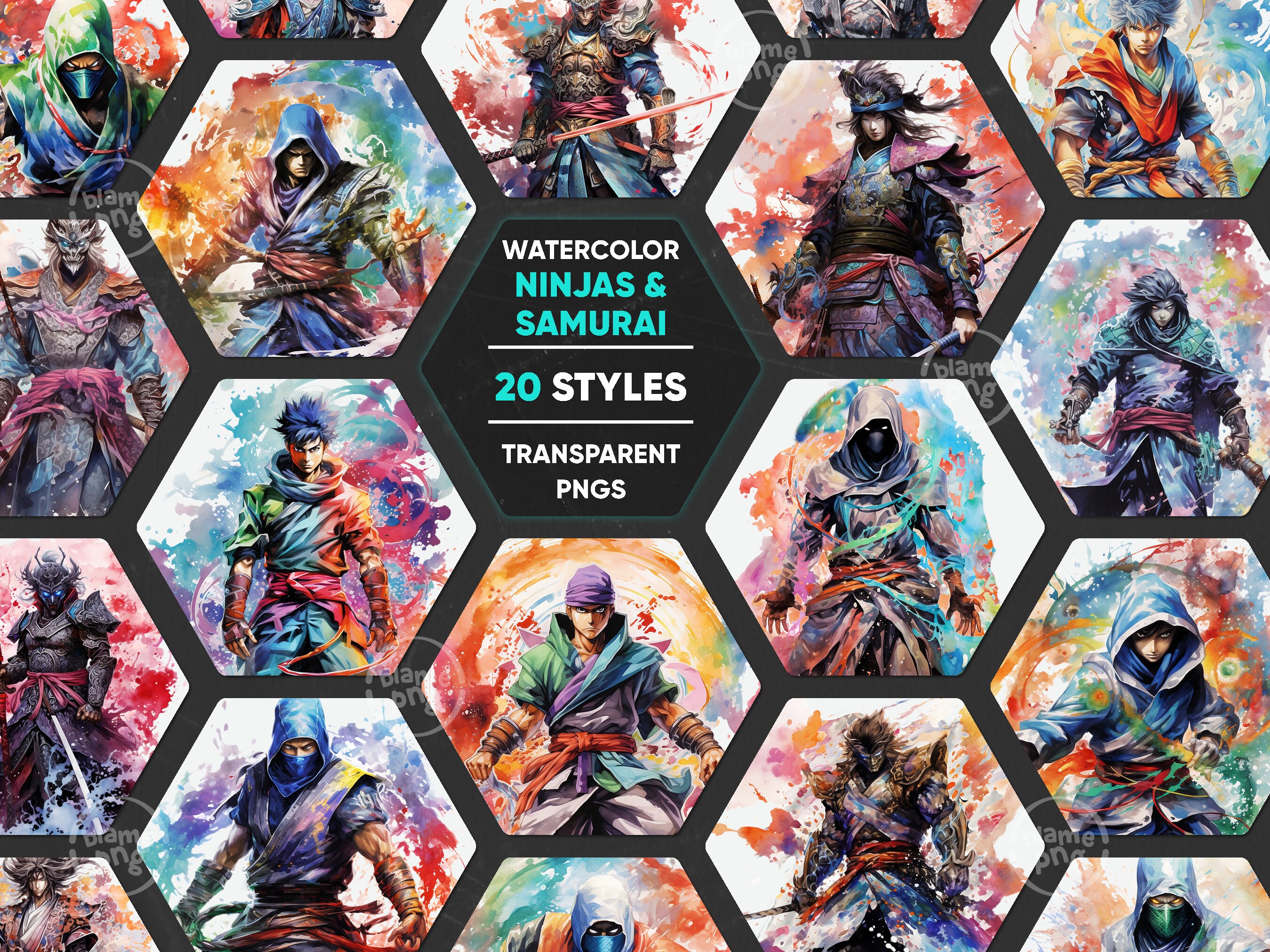 Watercolor Ninja Clipart, Water Color Samurai PNG Pack, Transparent ...