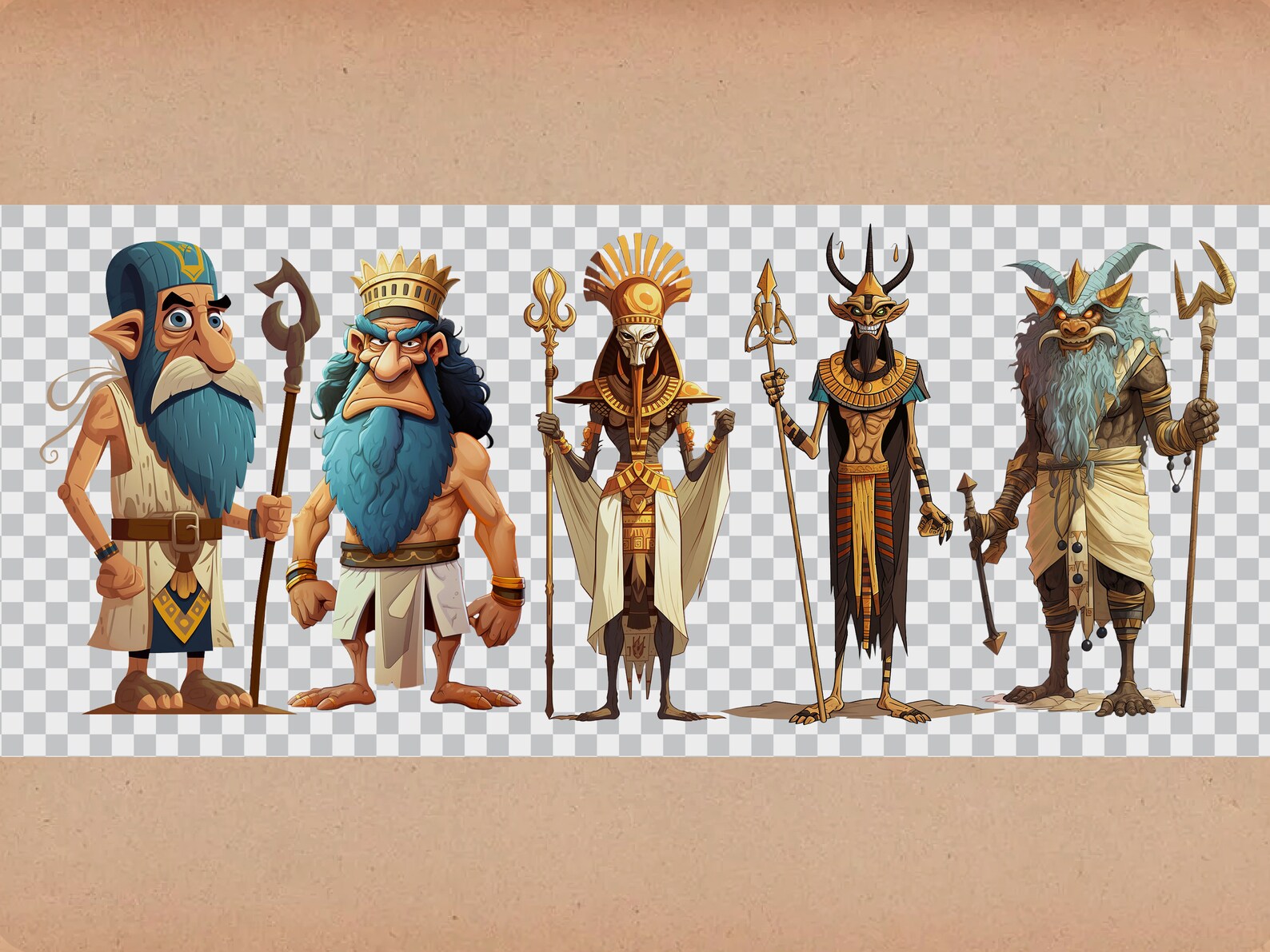 Cartoon Gods Clipart, Ancient Egyptian Gods PNG, Greek God Caricatures ...