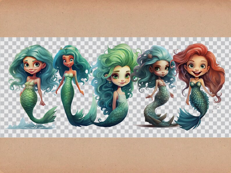 Cute Mermaid Clipart, Cartoon Mermaid PNG, Transparent Background ...
