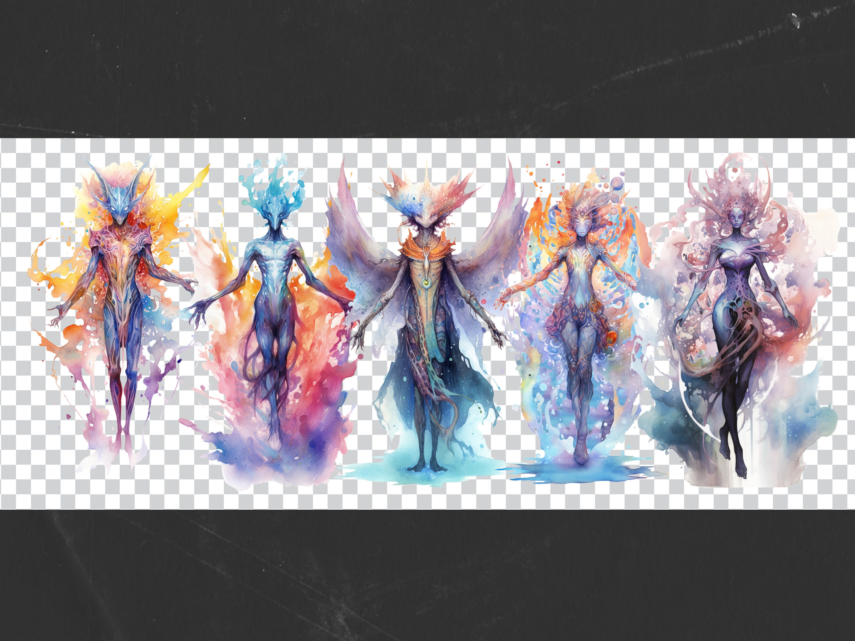 Watercolor Alien Clipart Water Color Alien PNG UFO - Etsy
