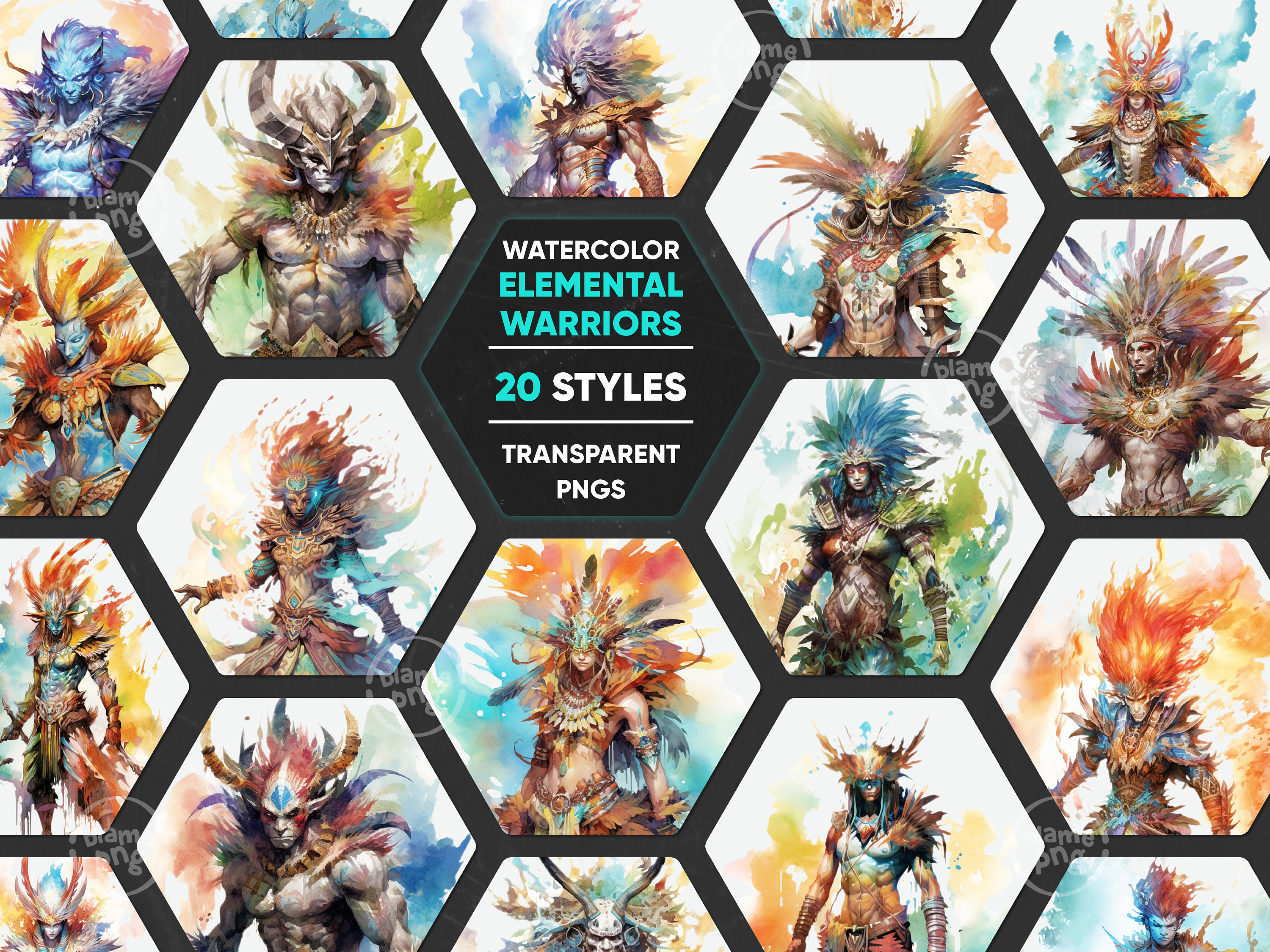 Watercolor Elemental Warrior Clipart, Jungle Warrior PNG, Element ...