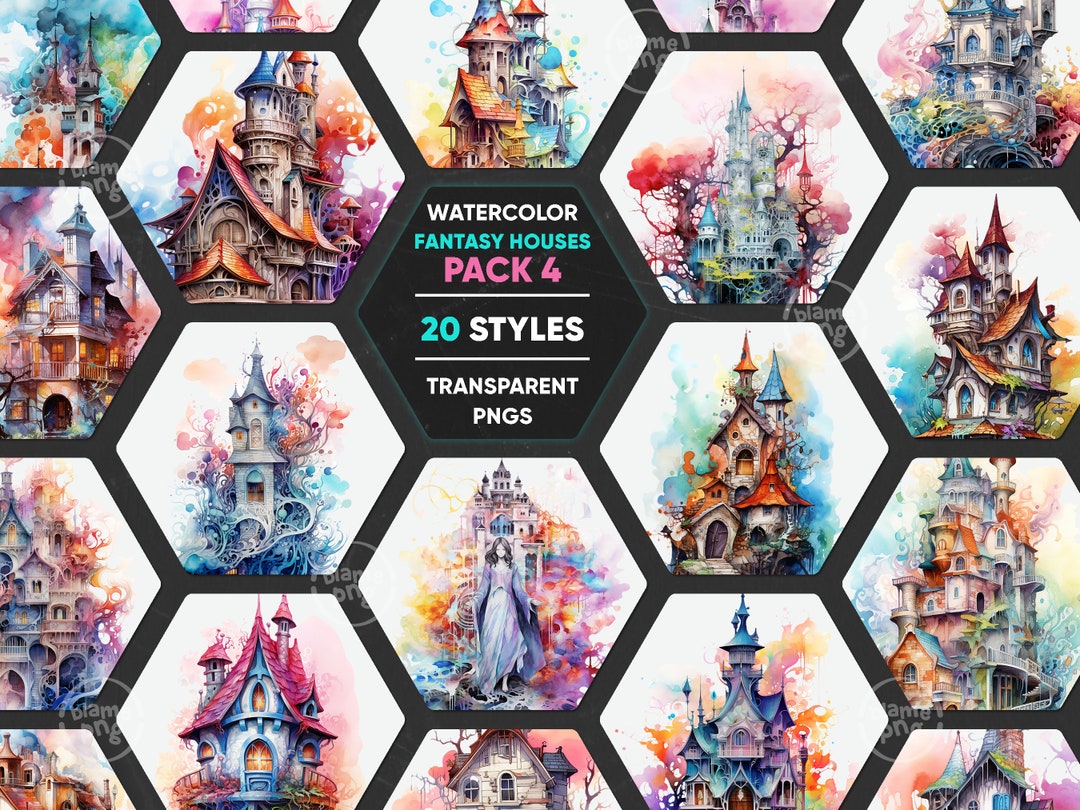 Watercolor Fantasy Houses PNG, Fantasy Clipart, Fantasy Castle Clip Art ...