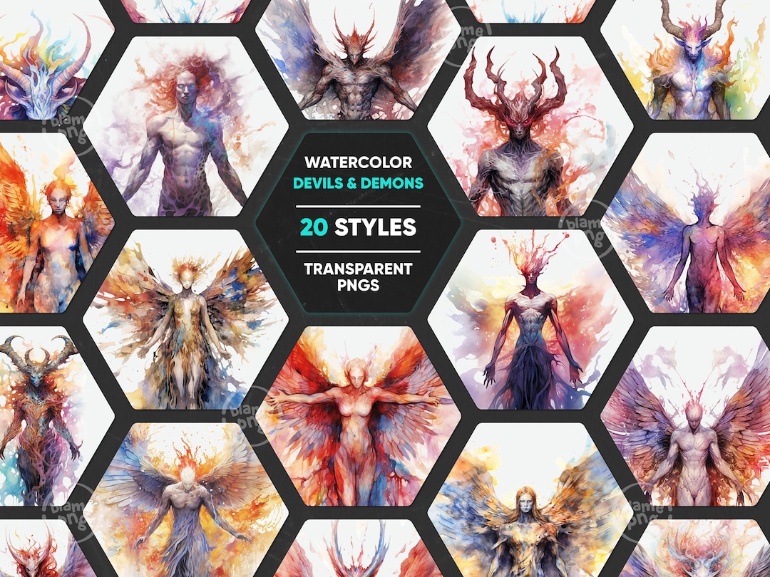 Watercolor Devil Clipart, Water Color Demon PNG, Horror Clip Art Pack ...