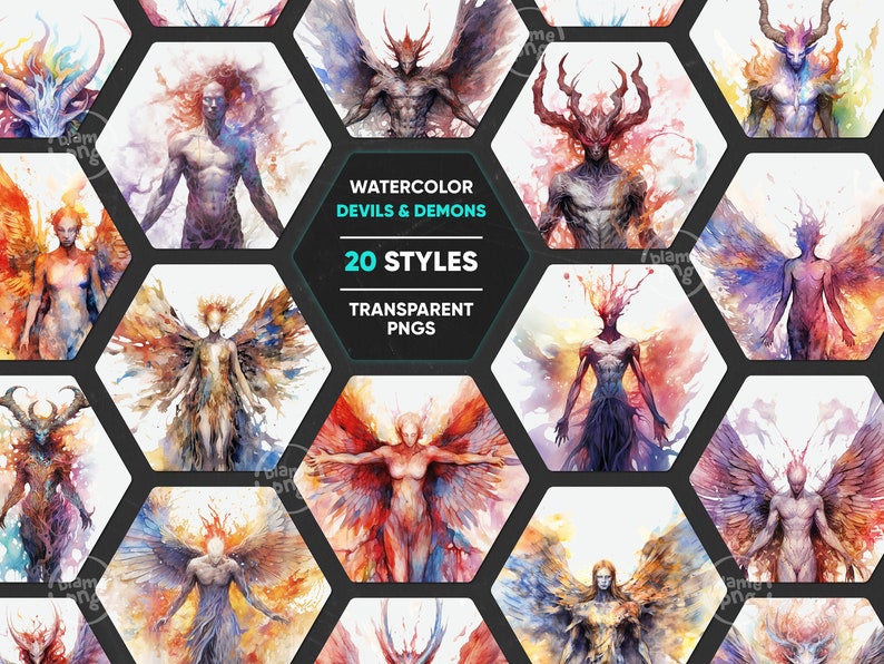Watercolor Devil Clipart, Water Color Demon PNG, Horror Clip Art Pack ...