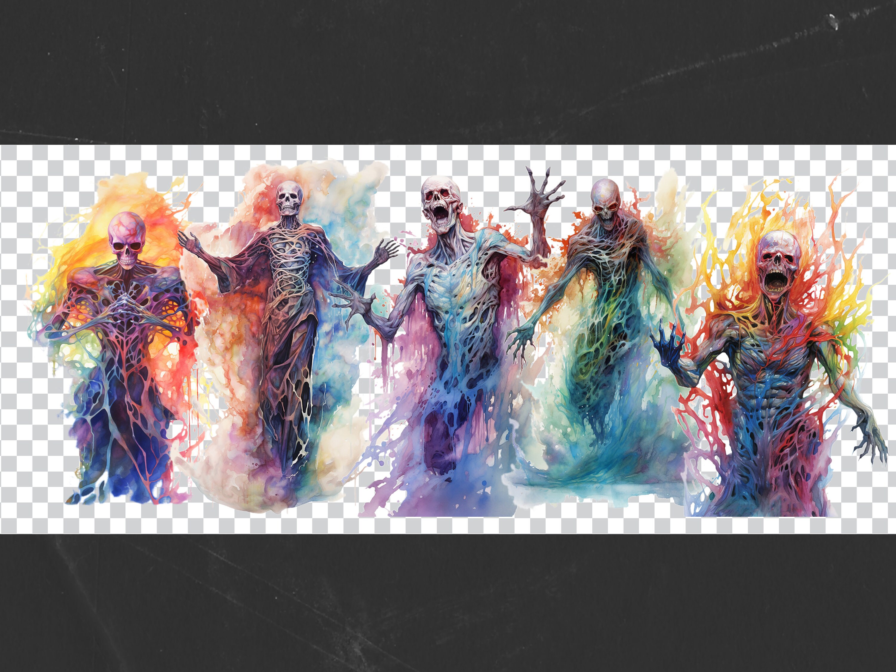 Watercolor Zombie Clipart Undead PNG Fantasy Skeleton Clip - Etsy