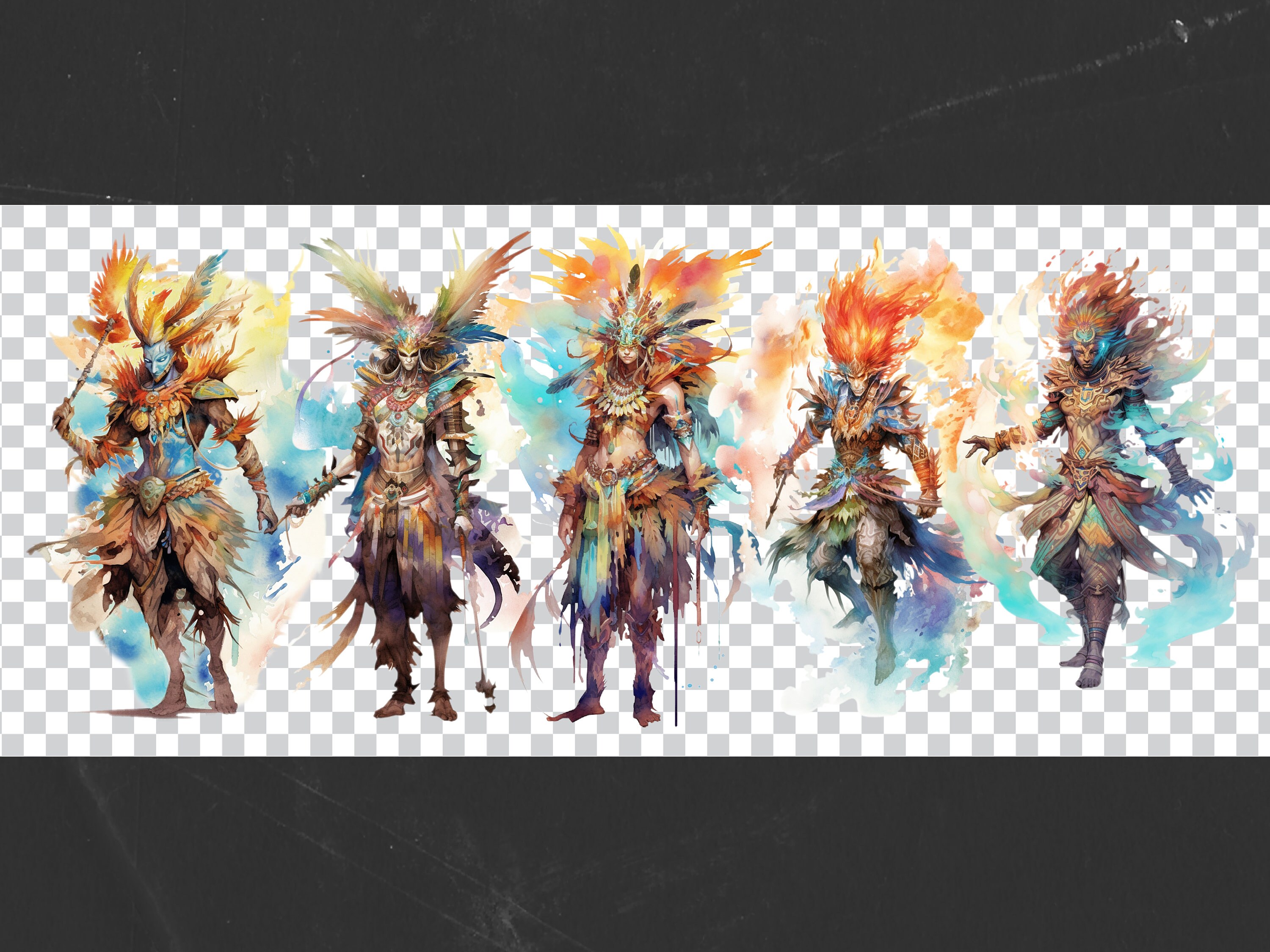 Watercolor Elemental Warrior Clipart, Jungle Warrior PNG, Element ...