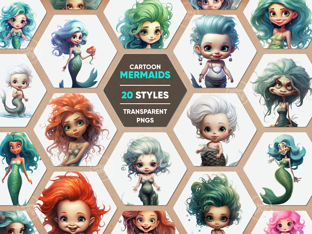 Cute Mermaid Clipart, Cartoon Mermaid PNG, Transparent Background ...