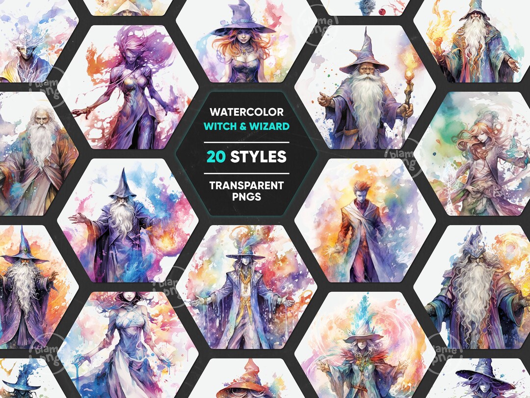 Watercolor Wizard Clipart, Wizard PNG, Fantasy Wizard Clip Art, Water ...