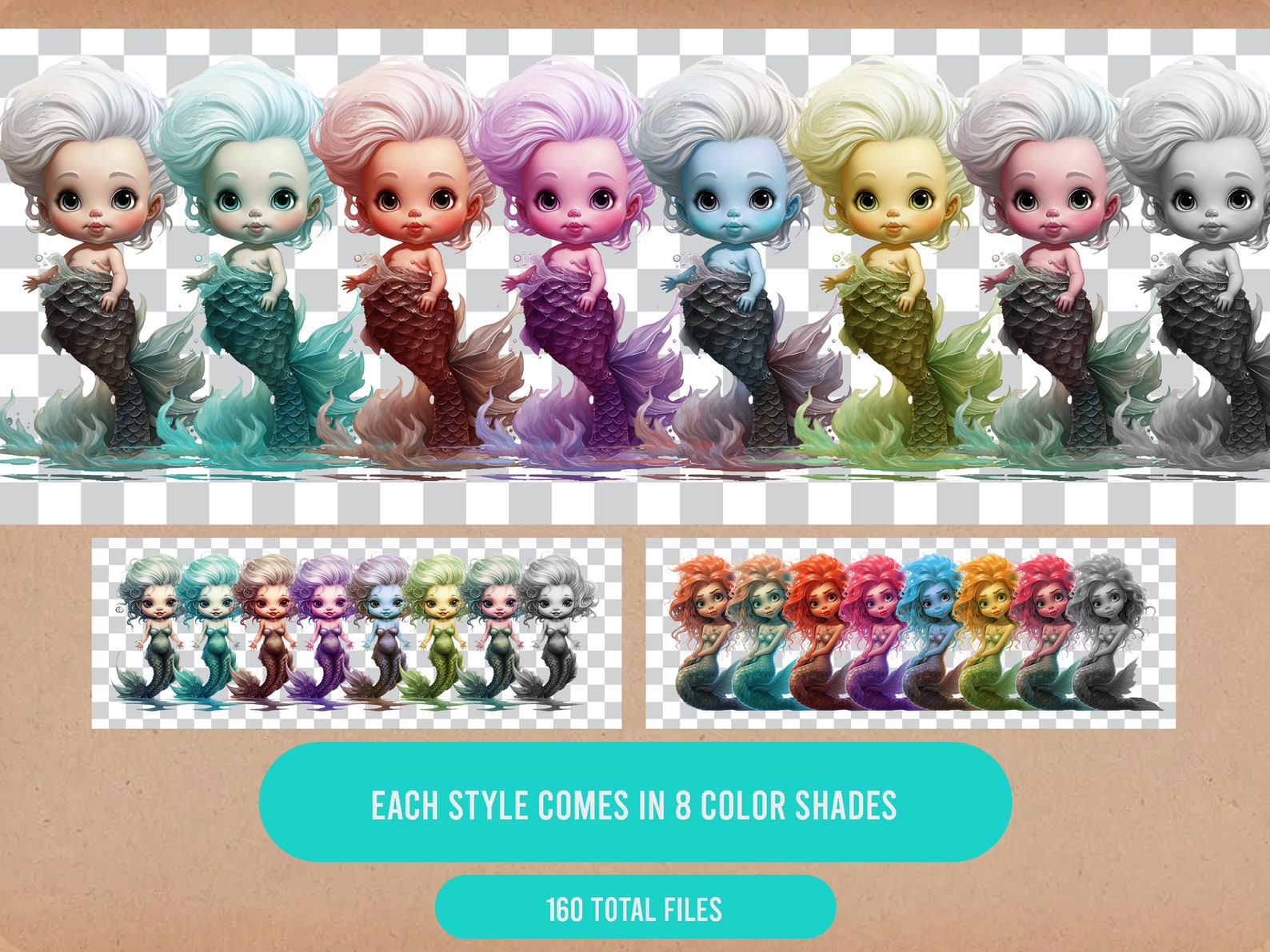 Cute Mermaid Clipart, Cartoon Mermaid PNG, Transparent Background ...