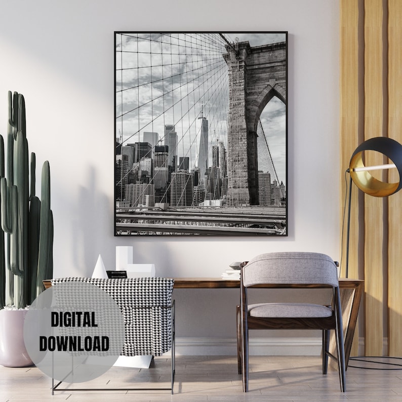 New York City and Brooklyn Bridge With Skyline Wall Art Print, New York ...