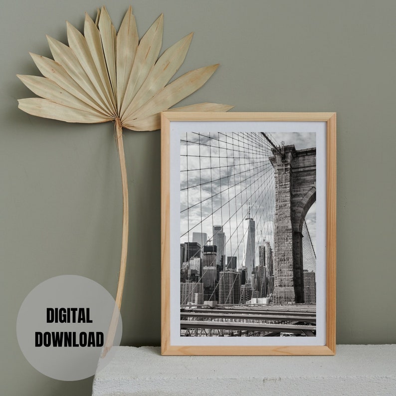 New York City and Brooklyn Bridge With Skyline Wall Art Print, New York ...