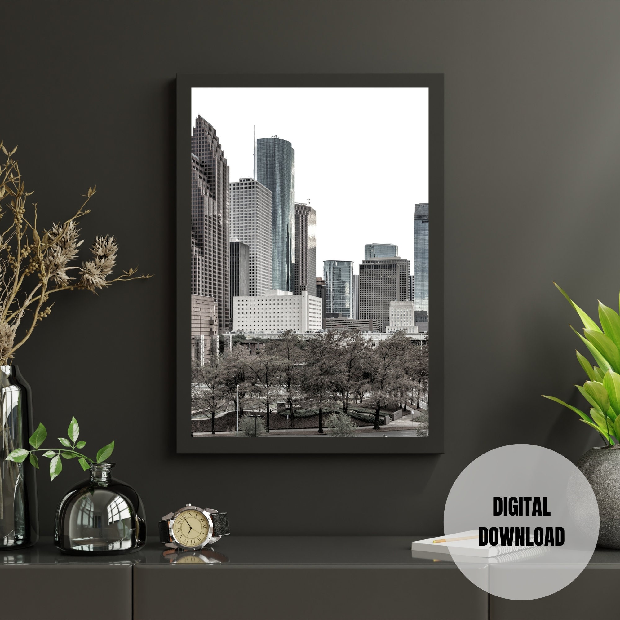 Houston Printable Poster, Vibrant Downtown Houston Skyline Print ...