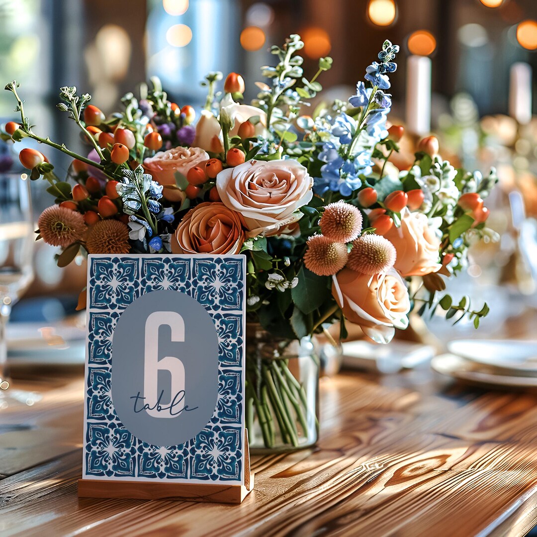Instant Download Blue Moroccan Tiles Table Numbers 1 10 Classic Design ...