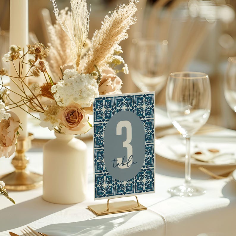 Instant Download Blue Moroccan Tiles Table Numbers 1 10 Classic Design ...