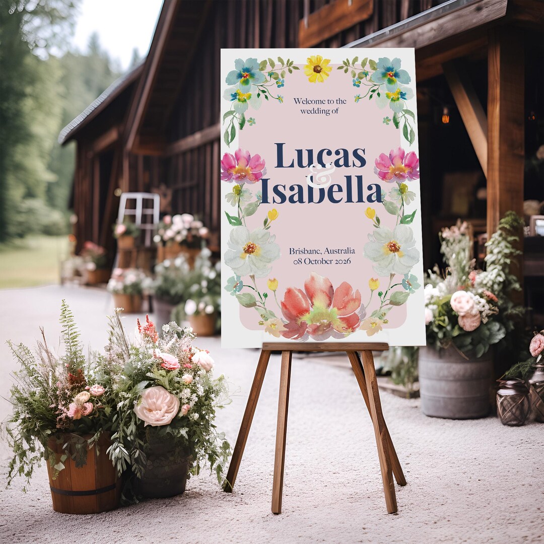 Spring Floral Event Welcome Sign - Pretty Watercolour Flowers ...
