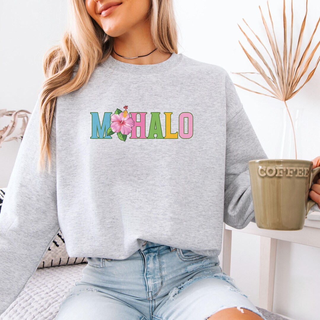 Mahalo Hawaii Sweatshirt, Hibiscus Flower Crewneck Sweater, Hawaiian ...