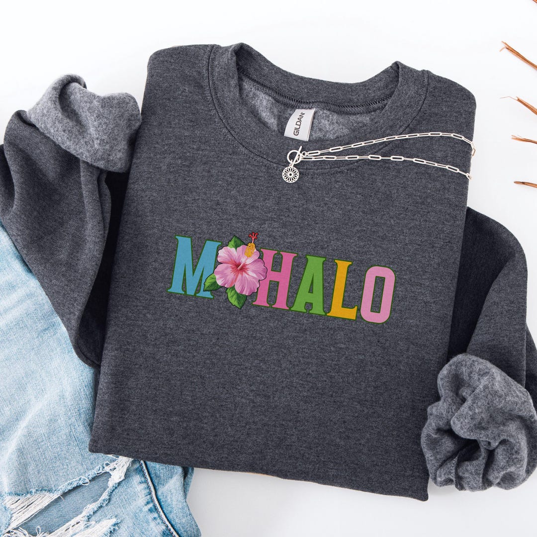 Mahalo Hawaii Sweatshirt, Hibiscus Flower Crewneck Sweater, Hawaiian ...