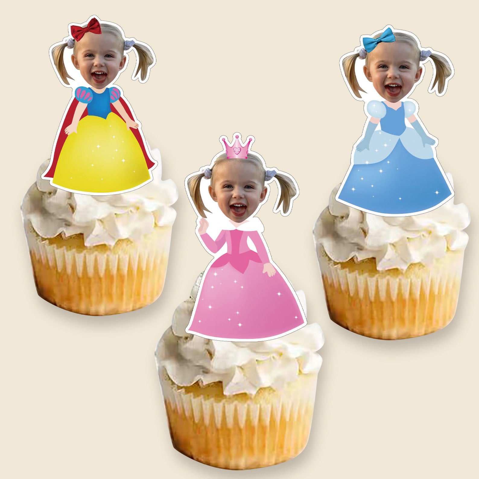 Custom Photo Cupcake Toppers Printable, Princess Birthday Cupcake ...