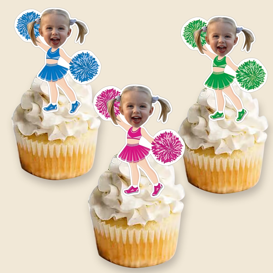Custom Photo Cupcake Toppers Printable, Cheerleader Birthday Cupcake ...