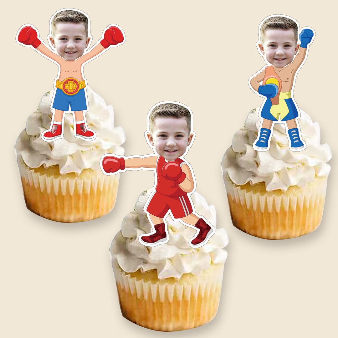 Custom Photo Cupcake Toppers Printable, Boxing Birthday Face Cupcake ...
