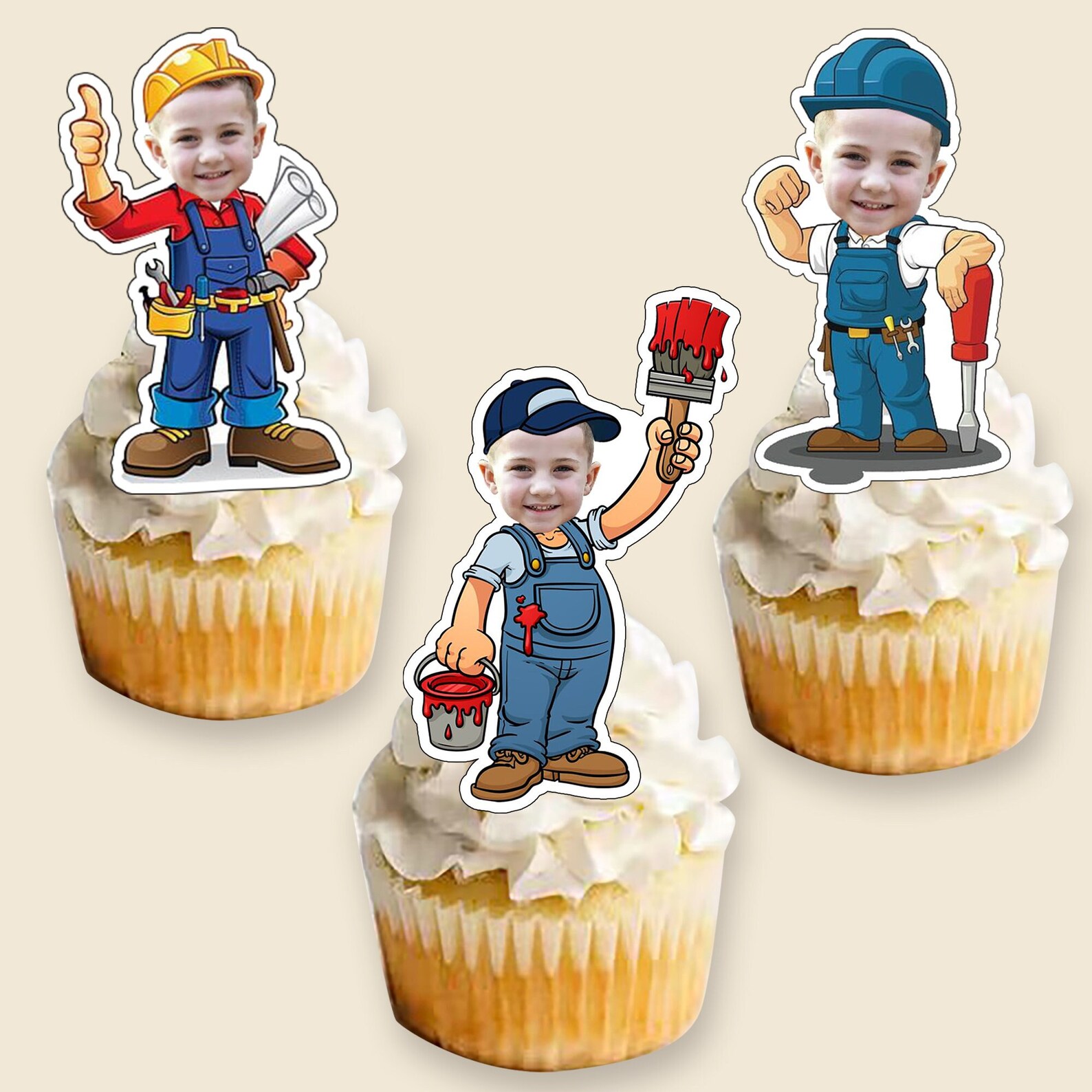 Custom Photo Cupcake Toppers Printable, Brush Craftsman Repairman ...