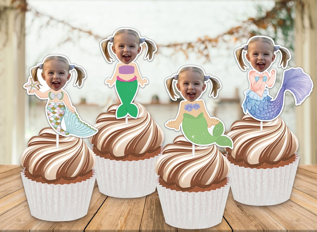 Custom Mermaid Photo Toppers, Mermaid Face Cupcake Toppers,personalized ...